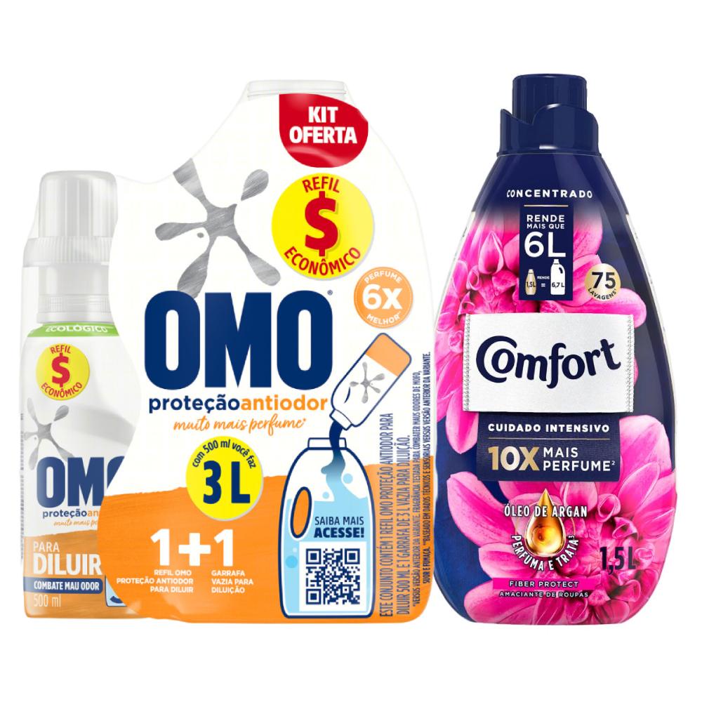 Kit Refil Lava-Roupas Omo Proteção Antiodor 500ml + Amaciante ...