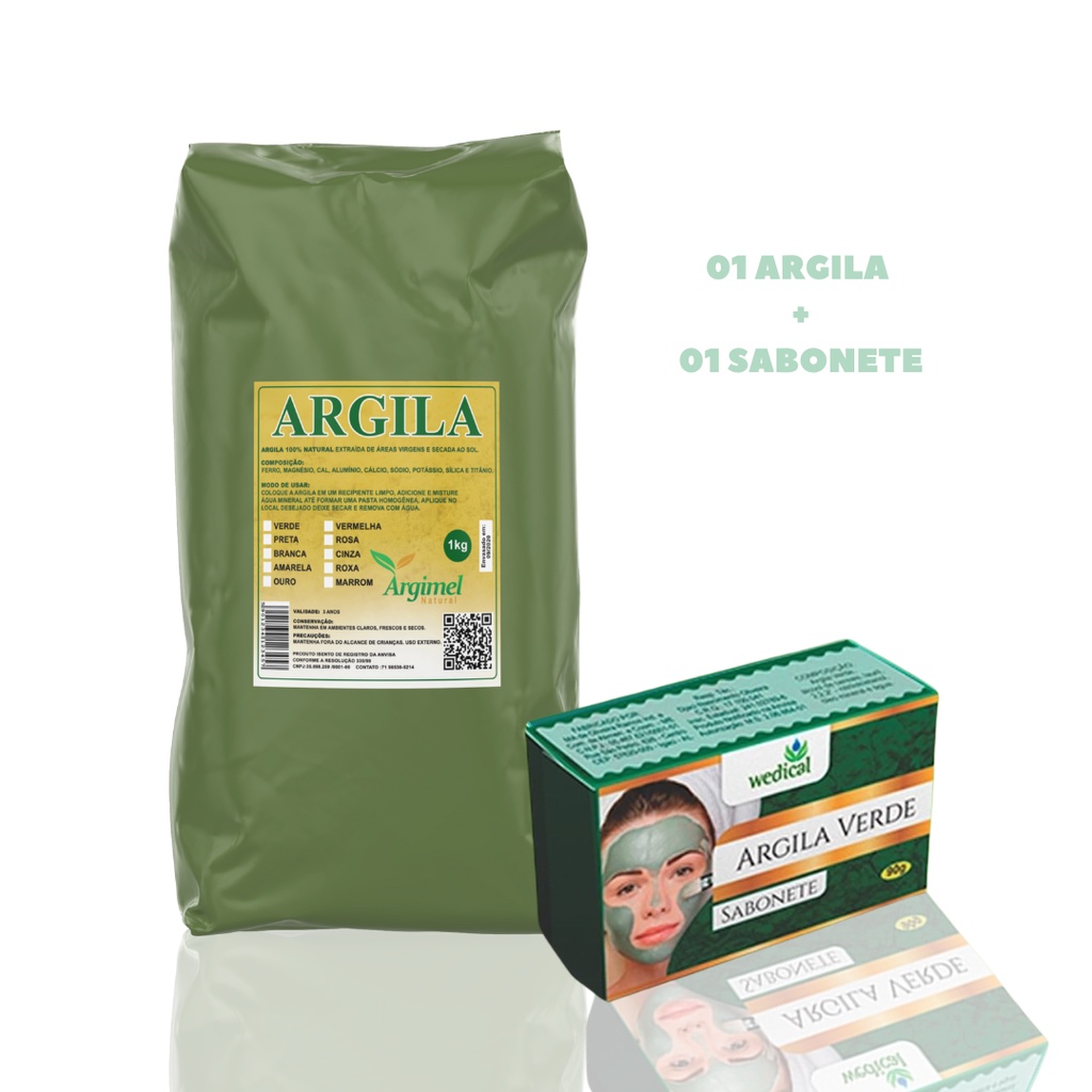 Kit Skin Care Argila Verde 1kg + Sabonete de Argila Wedical 90g Limpeza ...