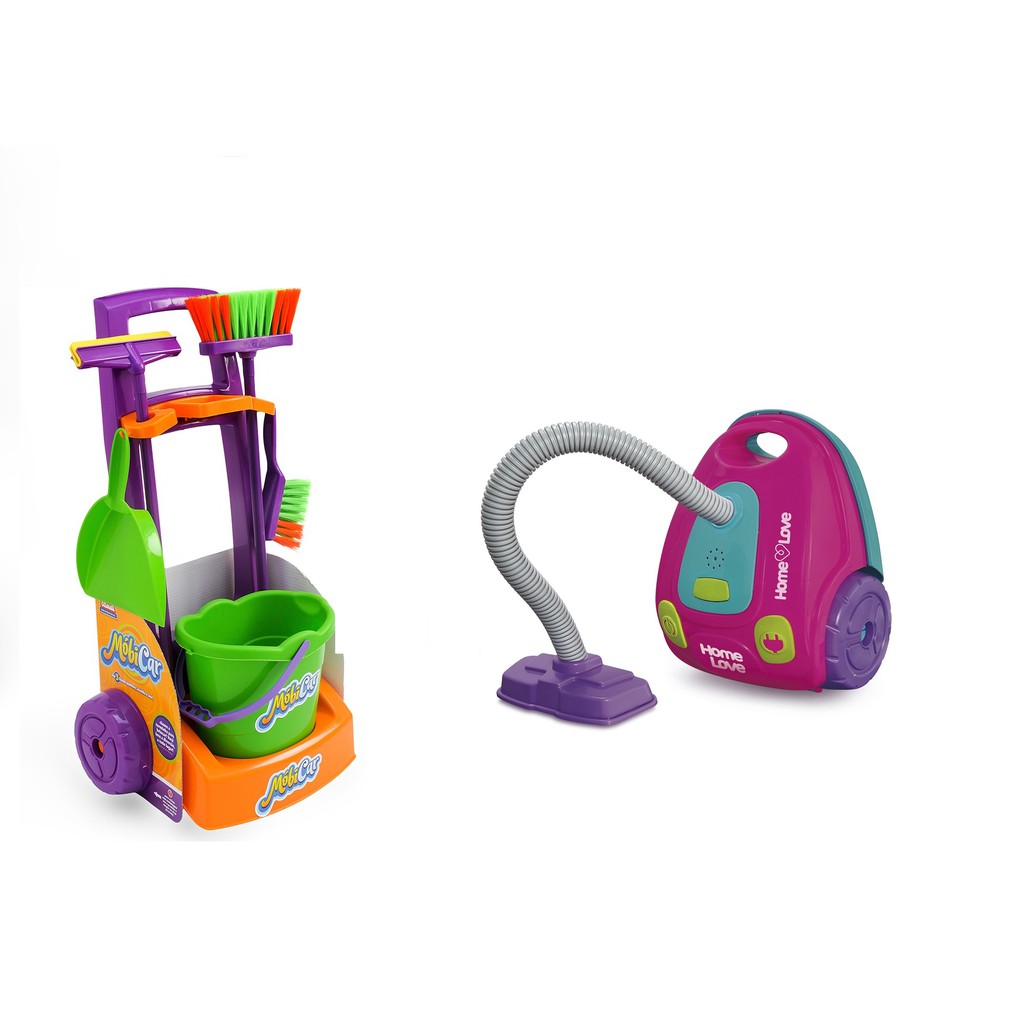 Kit Limpeza Infantil Usual Mobi Car Vassoura Rodo Pá Balde + Aspirador ...