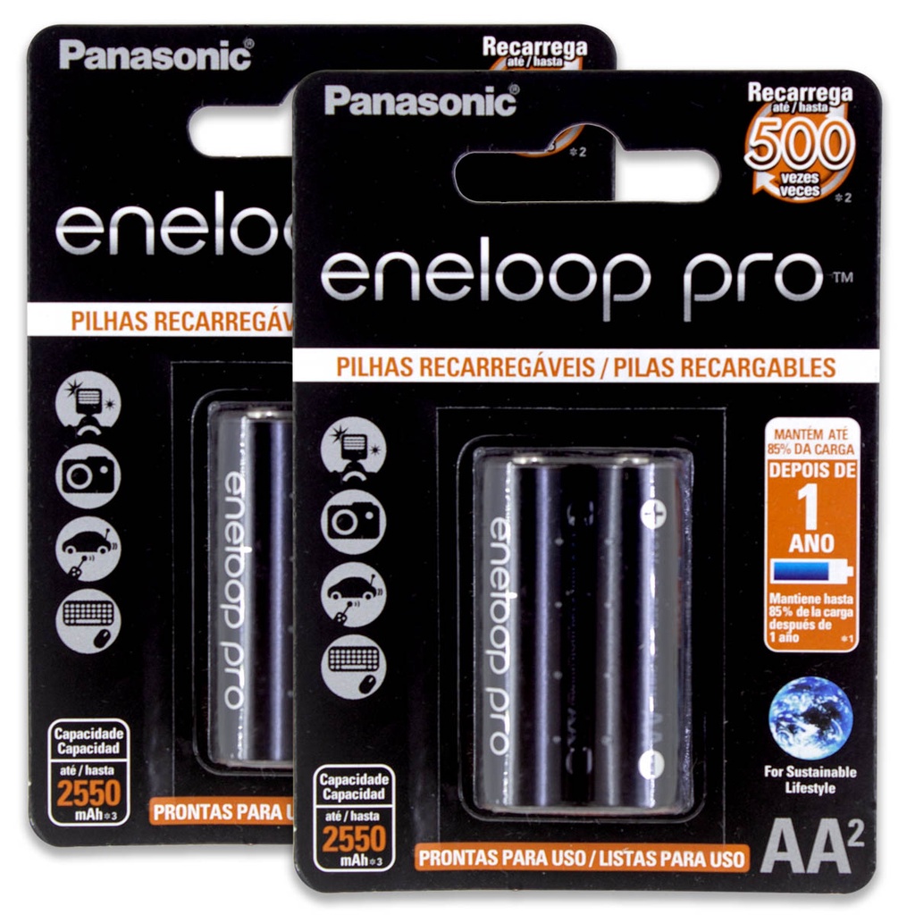 04 Pilhas Eneloop Pro AA 2550mAh Panasonic Recarregável 2A Pequena 2 ...