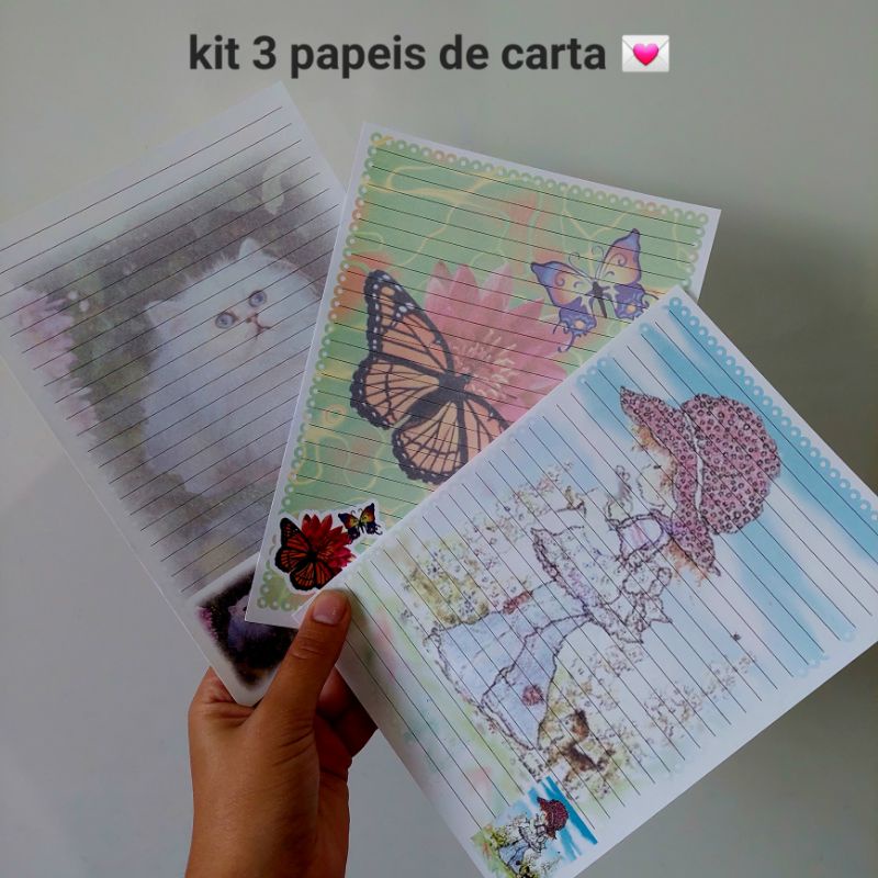 Kit com 3 papéis de carta super fofa kawaii , papelaria fofa scrapbook ...