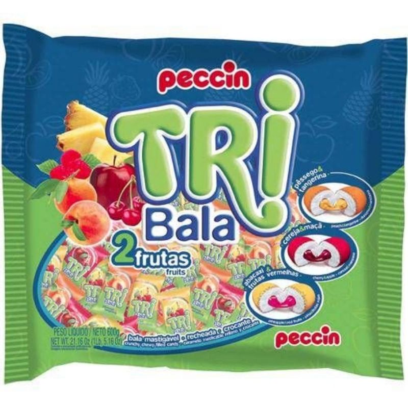 Bala Recheada Tri Bala Sabor Frutas 500gr - Peccin | Shopee Brasil