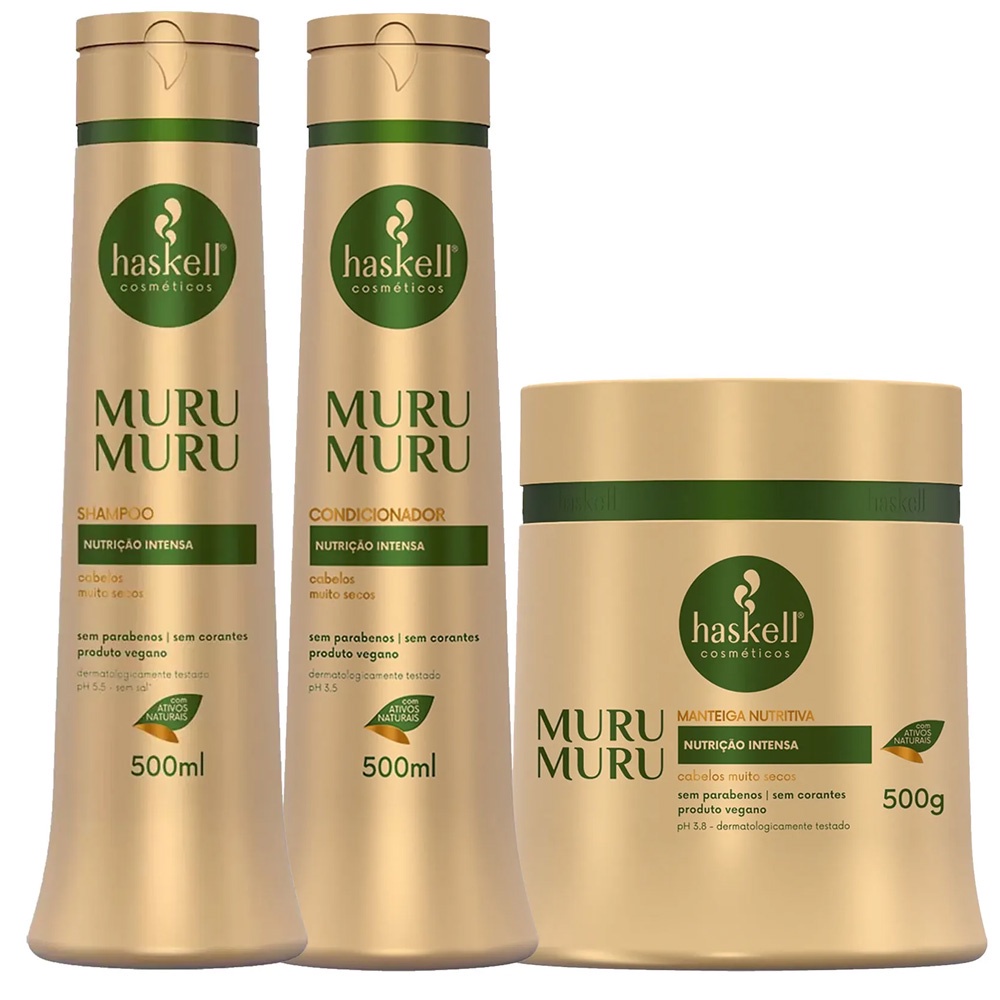 Kit Murumurú Haskell Shampoo+ Cond.+ Máscara- 500ml/ 500g | Shopee Brasil