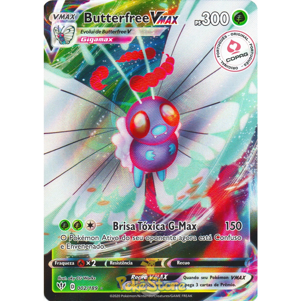 Carta Pokemon Butterfree VMAX Português 2/189 Card Original Copag V MAX ...
