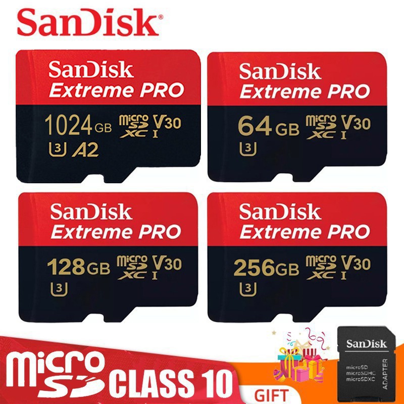 Cartão SD Extreme Pro Micro 512GB 256GB 128GB 64GB U3 V30 TF Até 100MB/s De Memória Flash 32GB ...
