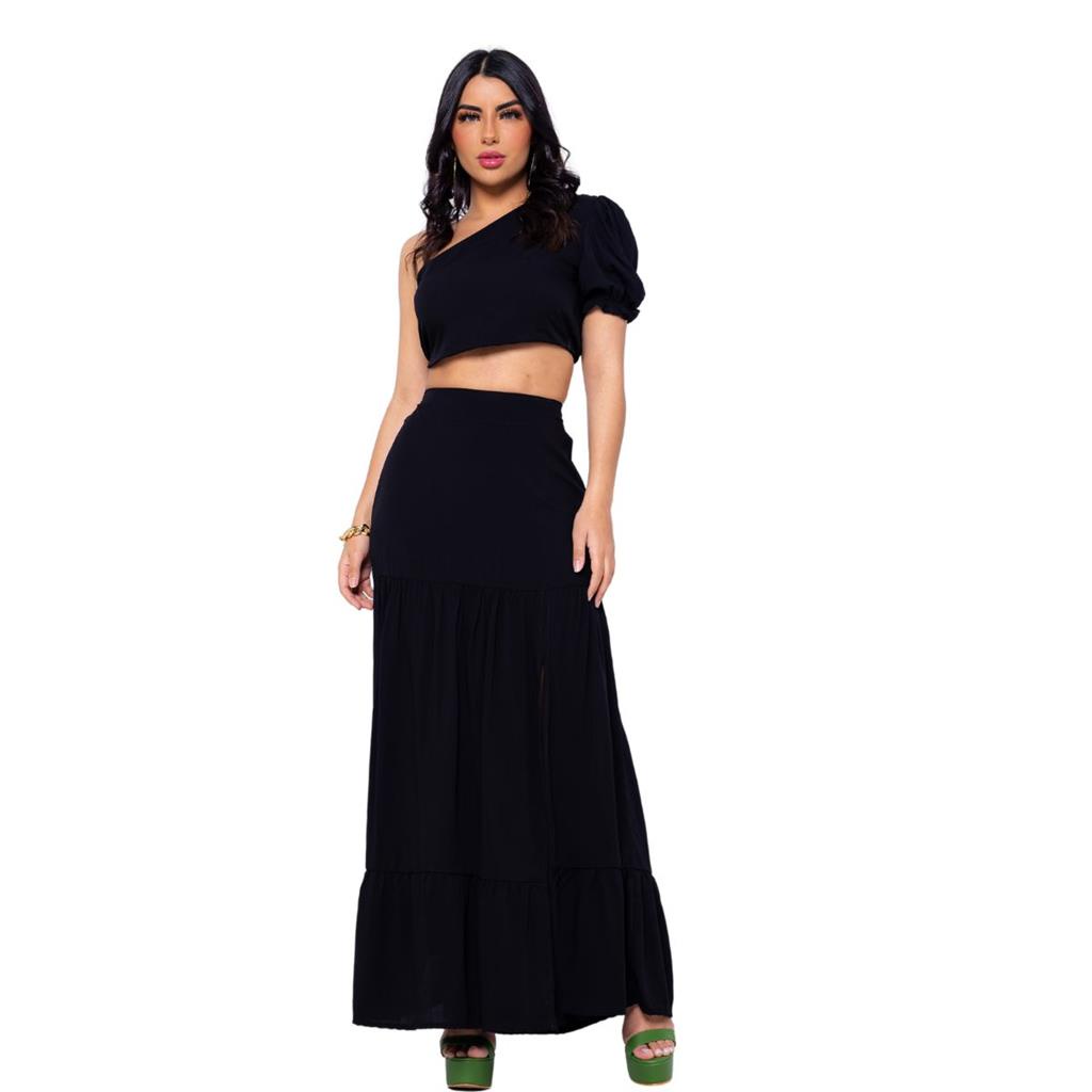 Conjunto Feminino Cropped Top Saia Longa Camadas Fenda Moda Verao ...