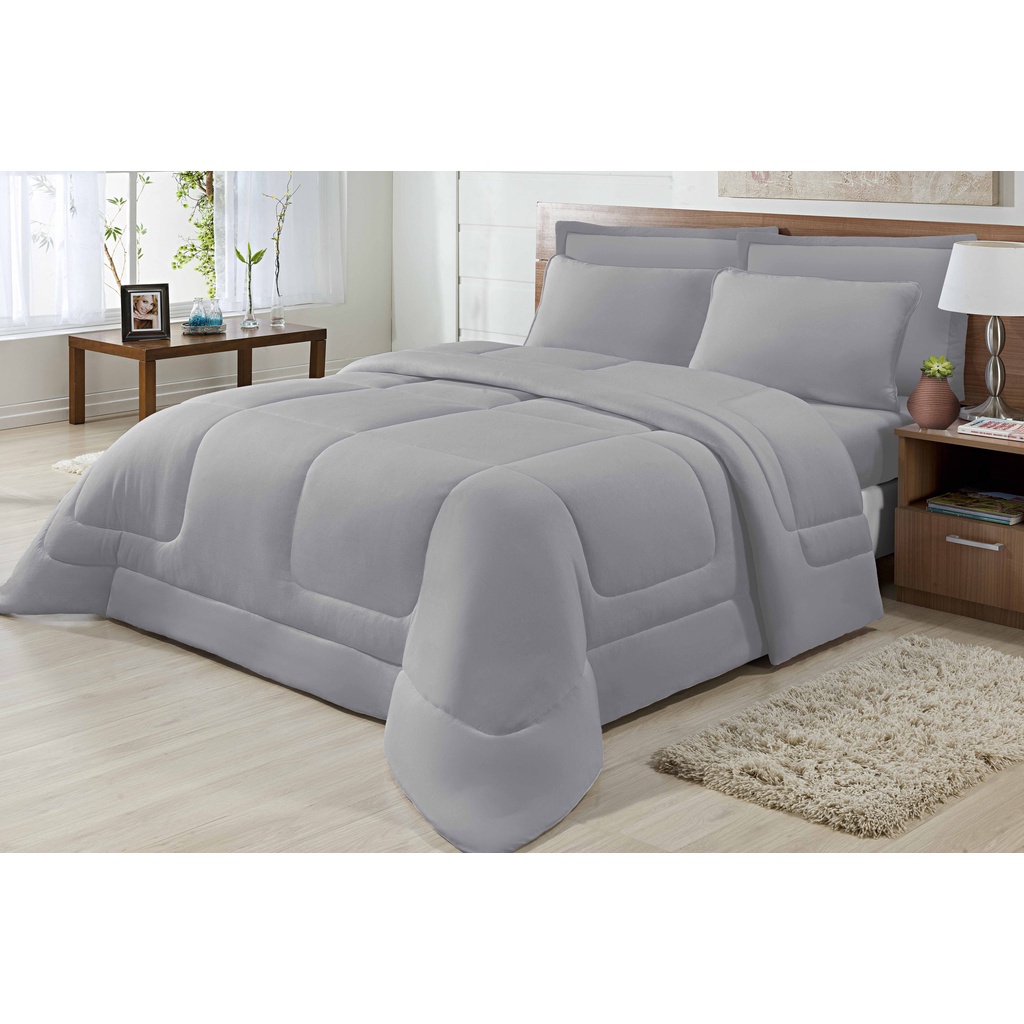 Edredom Dupla Face 100% Algodão Malha Queen 01 Peça Cinza | Shopee Brasil