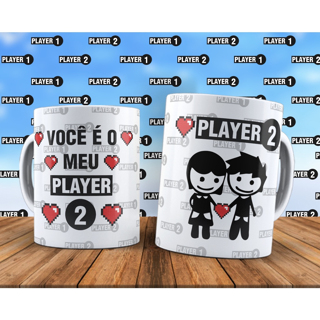 Canceca personalizada Player 1 e Player 2, namorados casal jogos ...