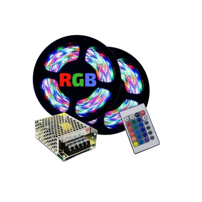 Kit Completo Fita Led 5050 Rgb Colorida Com Dupla Face 10m + Fonte Colmeia 12V 5A | Shopee Brasil