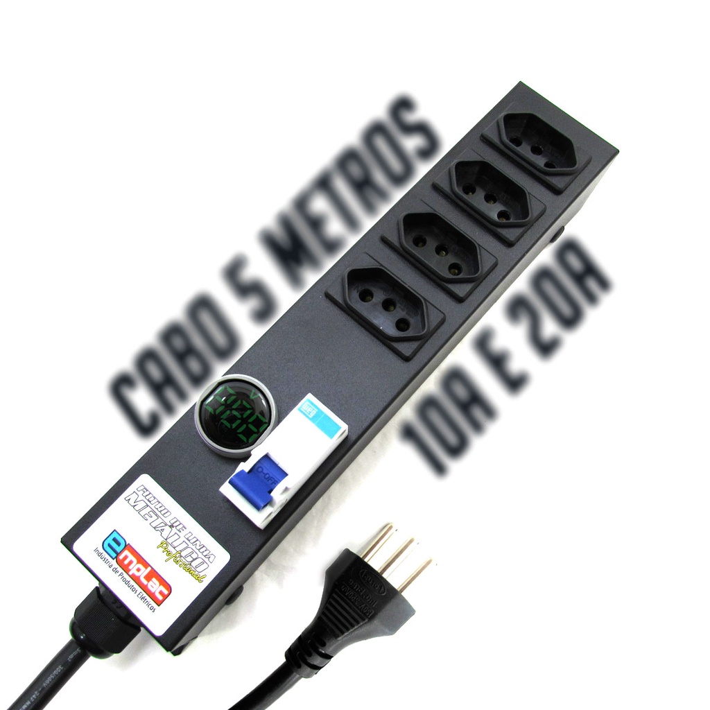 Filtro De Linha 4 Tomadas 20a E 10a Voltímetro Cabo 5 Metros | Shopee Brasil