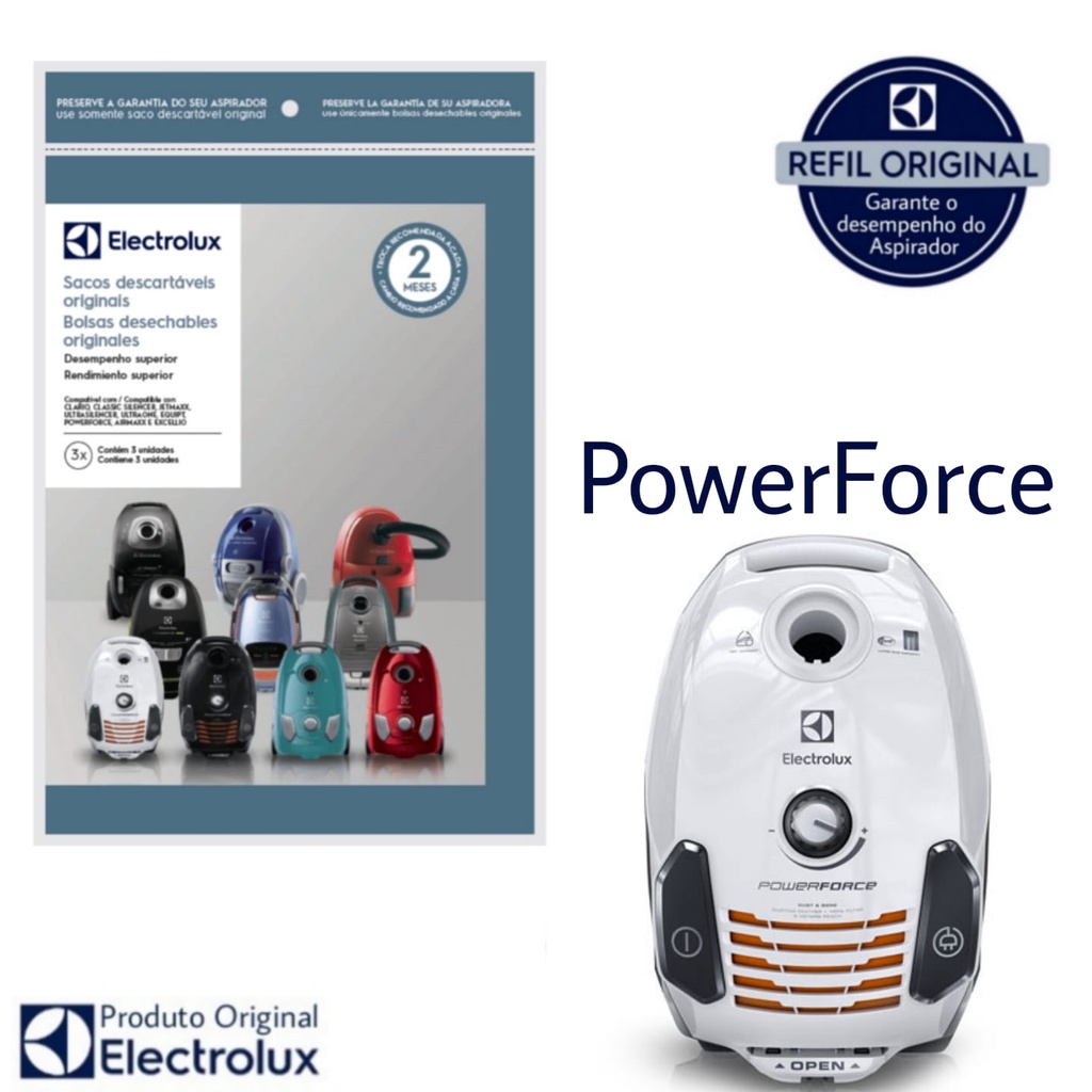 Kit 3 Sacos Aspirador de Pó Electrolux Original - PowerForce (SWECL ...