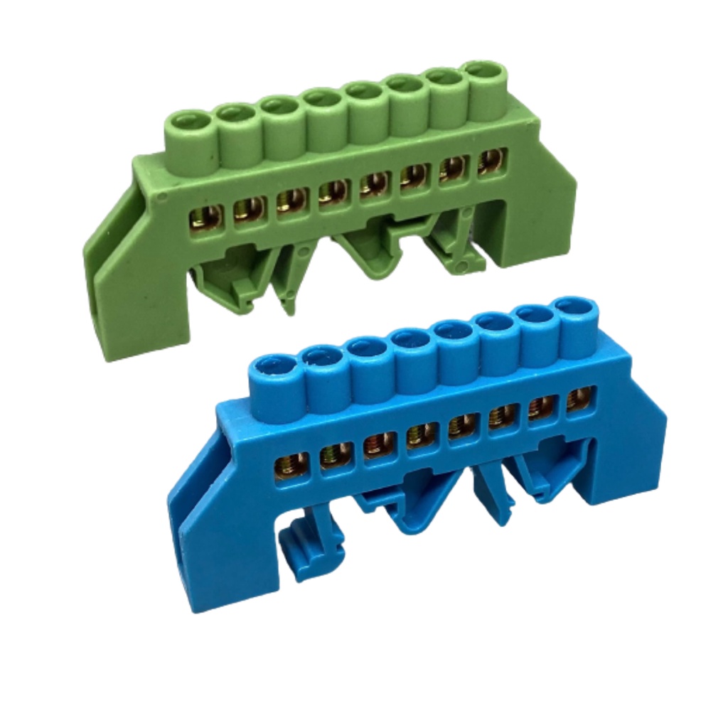 Barramento (Borneira) Neutro Ou Terra 8 Furos Fixação Trilho Din Barra ...