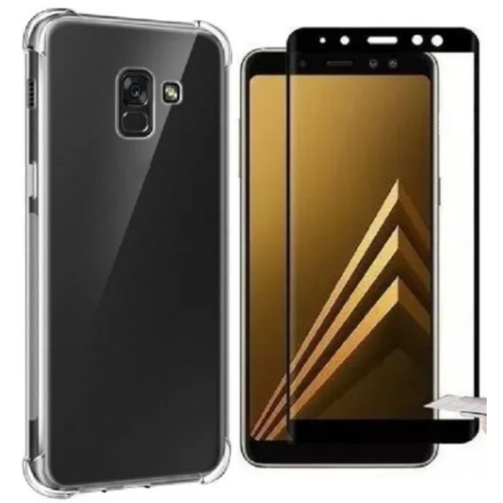 Capa Samsung Galaxy A8 A530 Tela 5.6 + Película vidro 3D / 5D - Capinha Transparente Bordas ...
