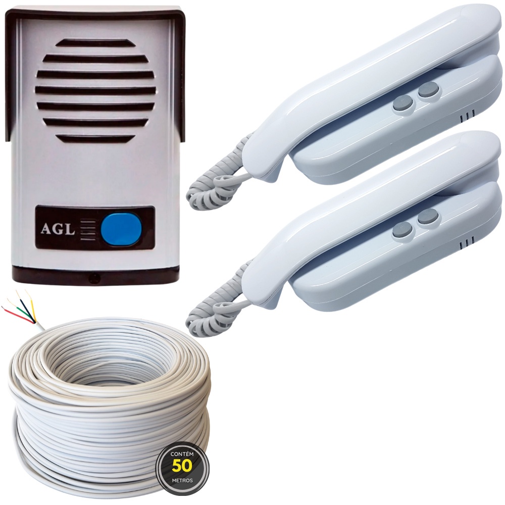 Kit Porteiro Interfone Agl P10s c/ 2 Monofones + 50m Cabo | Shopee Brasil