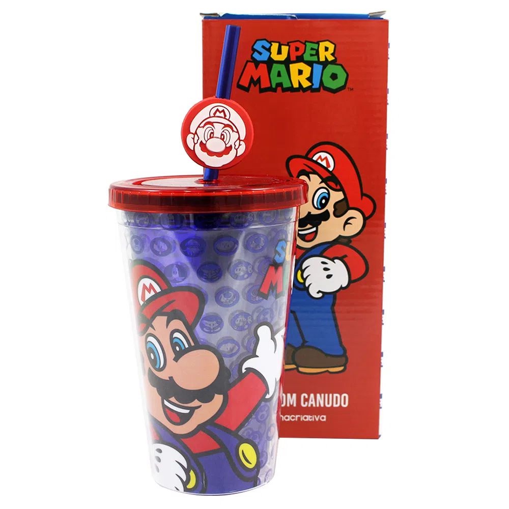 Copo Super Mario Canudo Com Pingente 500 ML Oficial Nintendo | Shopee ...