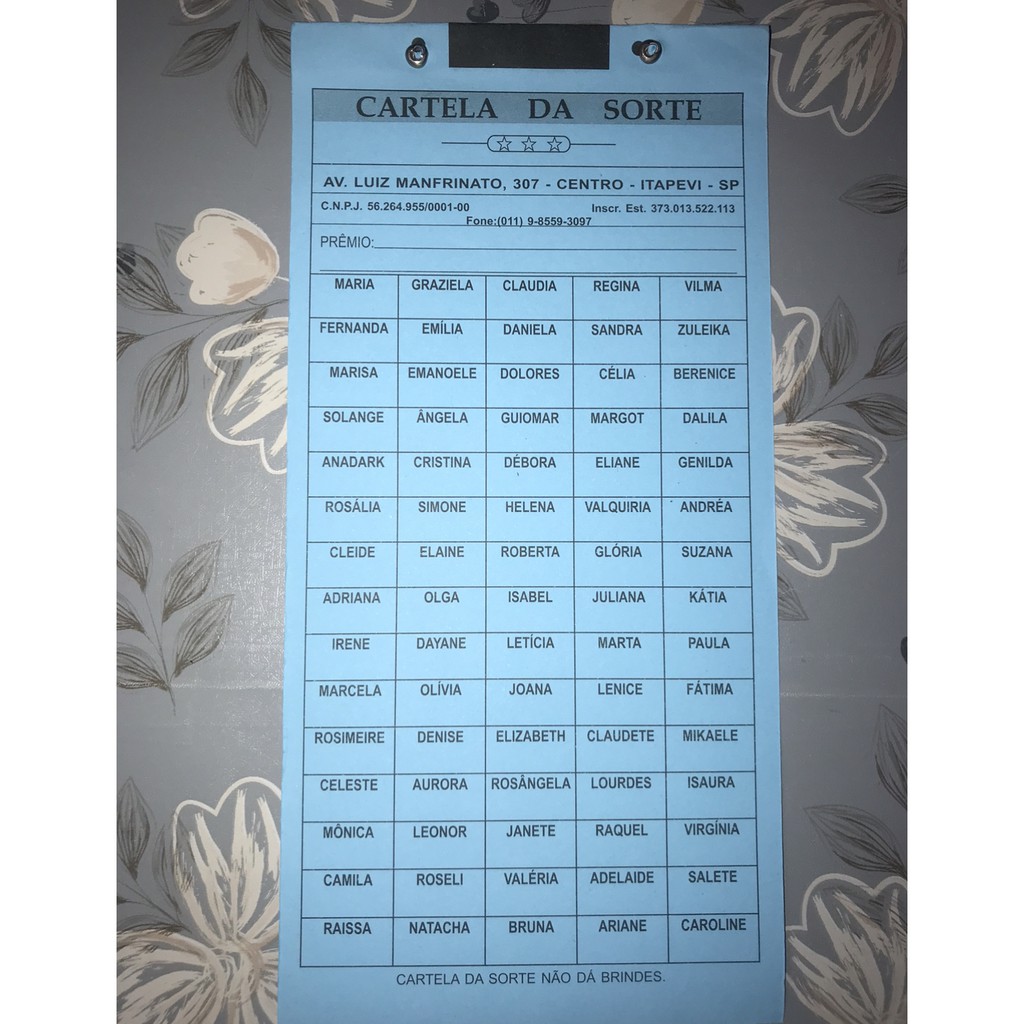 Cartela de rifa cartelas da sorte 150 nomes, pct c/ 10 unidades | Shopee Brasil
