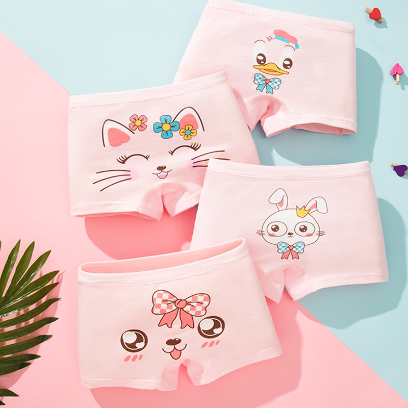 4 Peças Roupa Íntima Infantil Puro Algodão Cueca Meninas Boxer ...