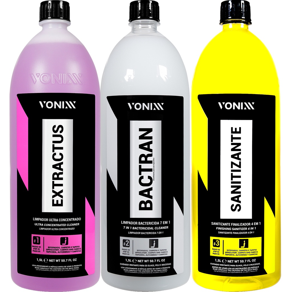 Limpador Bactericida Bactran 1,5L Vonixx + Limpador Extractus 1,5L ...