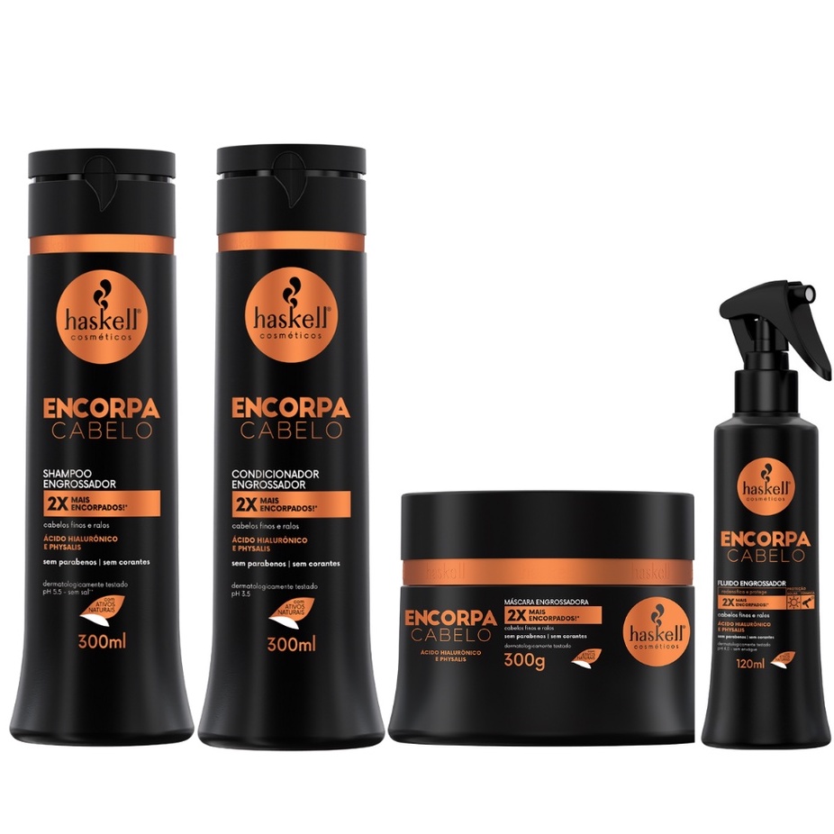 Kit Encorpa Cabelo Haskell Shampoo Condicionador Mascara 300 ml e Fluido | Shopee Brasil