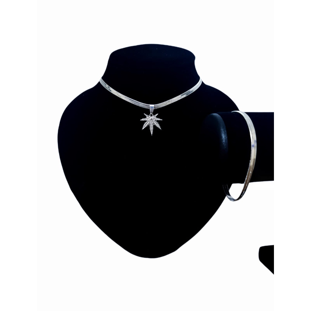 Kit Feminino Maconha Colar E Pulseira Laminada Banhado a Prata 925 ...