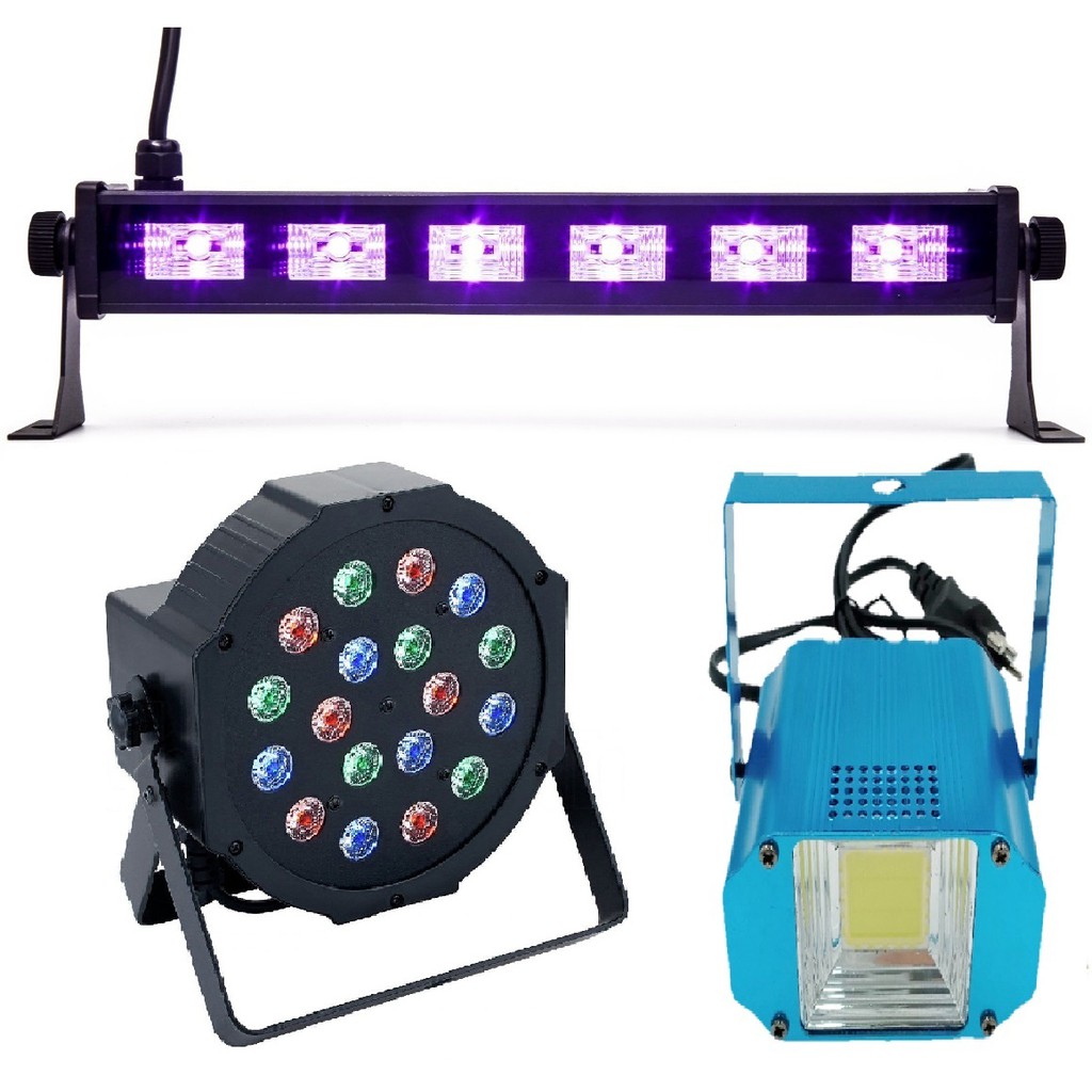 Kit Iluminação Ribalta Luz Negra 1 Canhão 18 Led 1 Estrobo 20w | Shopee ...