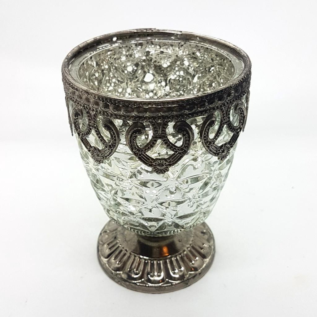 Castiçal Porta Velas Medieval em Vidro Vintage Prata C/ Base | Shopee ...