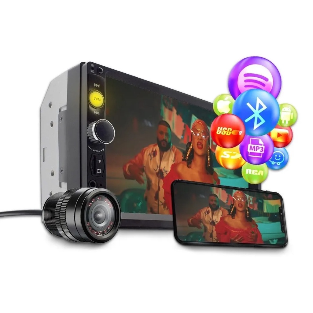 Dvd 2 Din Multimidia Bluetooth Usb Mp5 Tela 7 Camera Ré Infravermelho ...