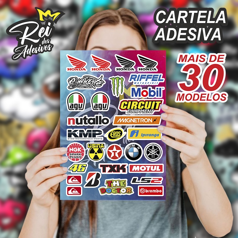 KIT 30 Cartelas de Adesivos Marcas de Patrão Tuning para Moto Carro Bicicleta Capacete Stickers ...