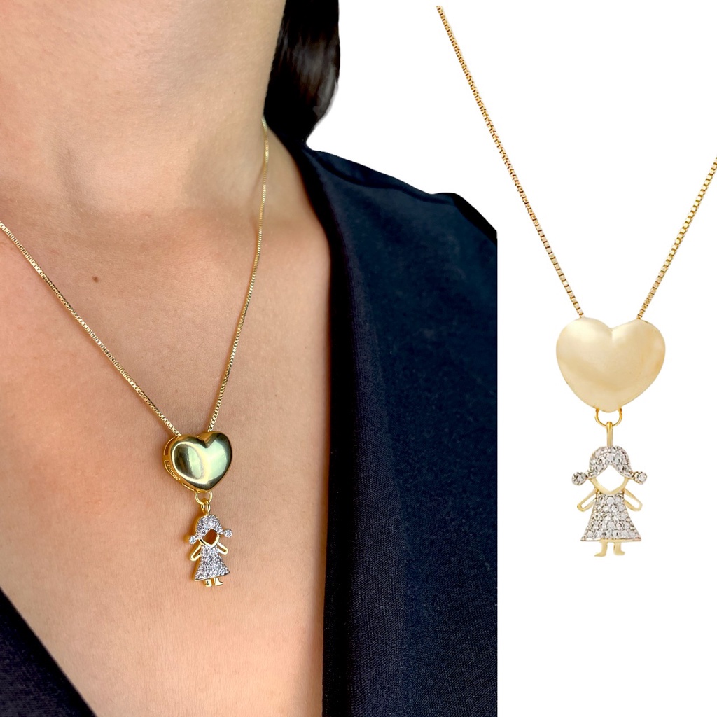 Corrente Colar Feminina Pingente Filha Menina Cravejada Luxo | Shopee ...