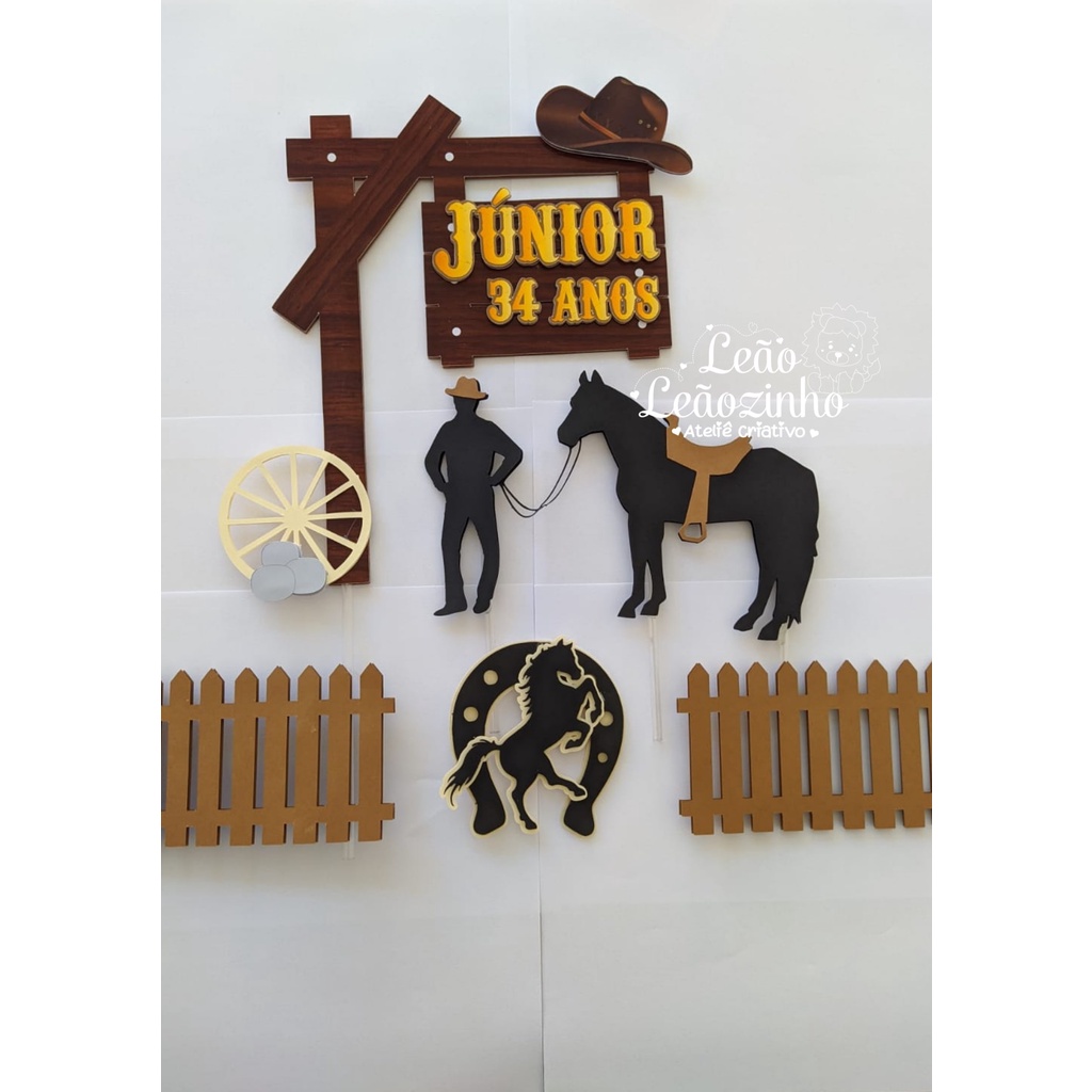 Topo Topper de Bolo Cavalo Cowboy Haras Vaqueiro Cavalgada | Shopee Brasil