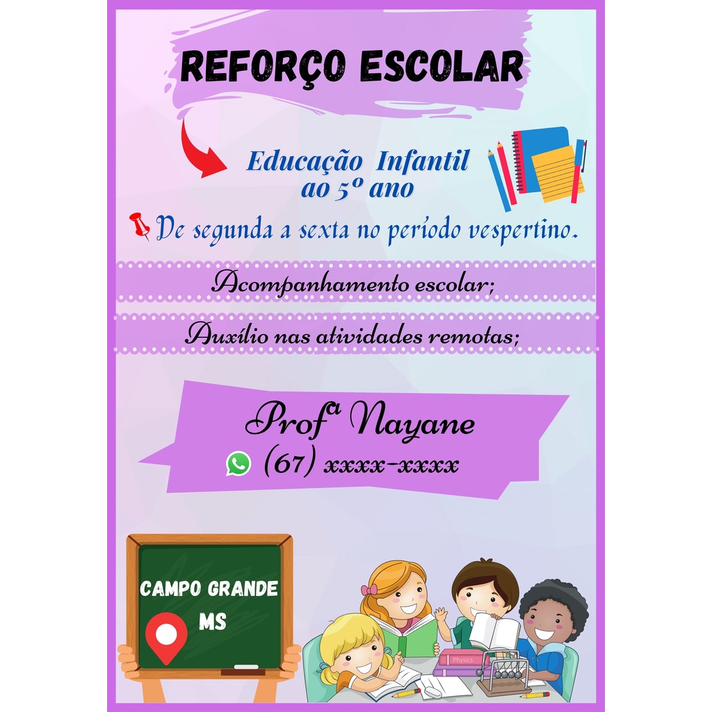 Banner divulgação de aulas de reforço/aulas particulares no tamanho de ...
