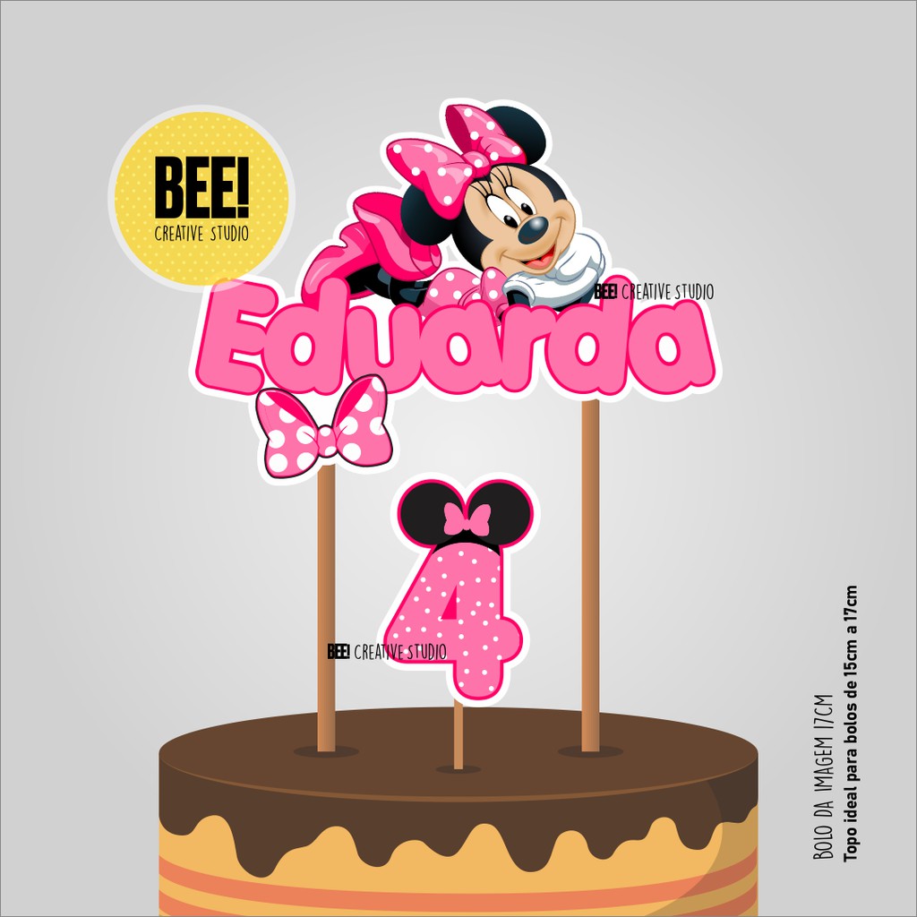 Topo de bolo Minnie * personalizado * Topper pronto | Shopee Brasil