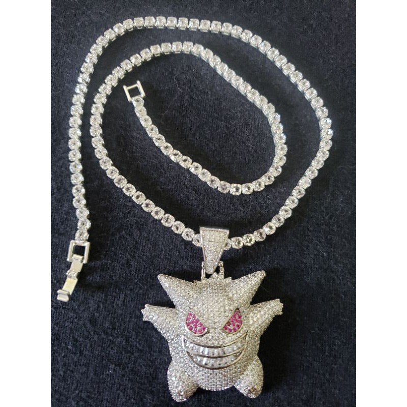 Corrente Tennis Chain Prata + Pingente Pokemon Gengar Cravejado Iced ...