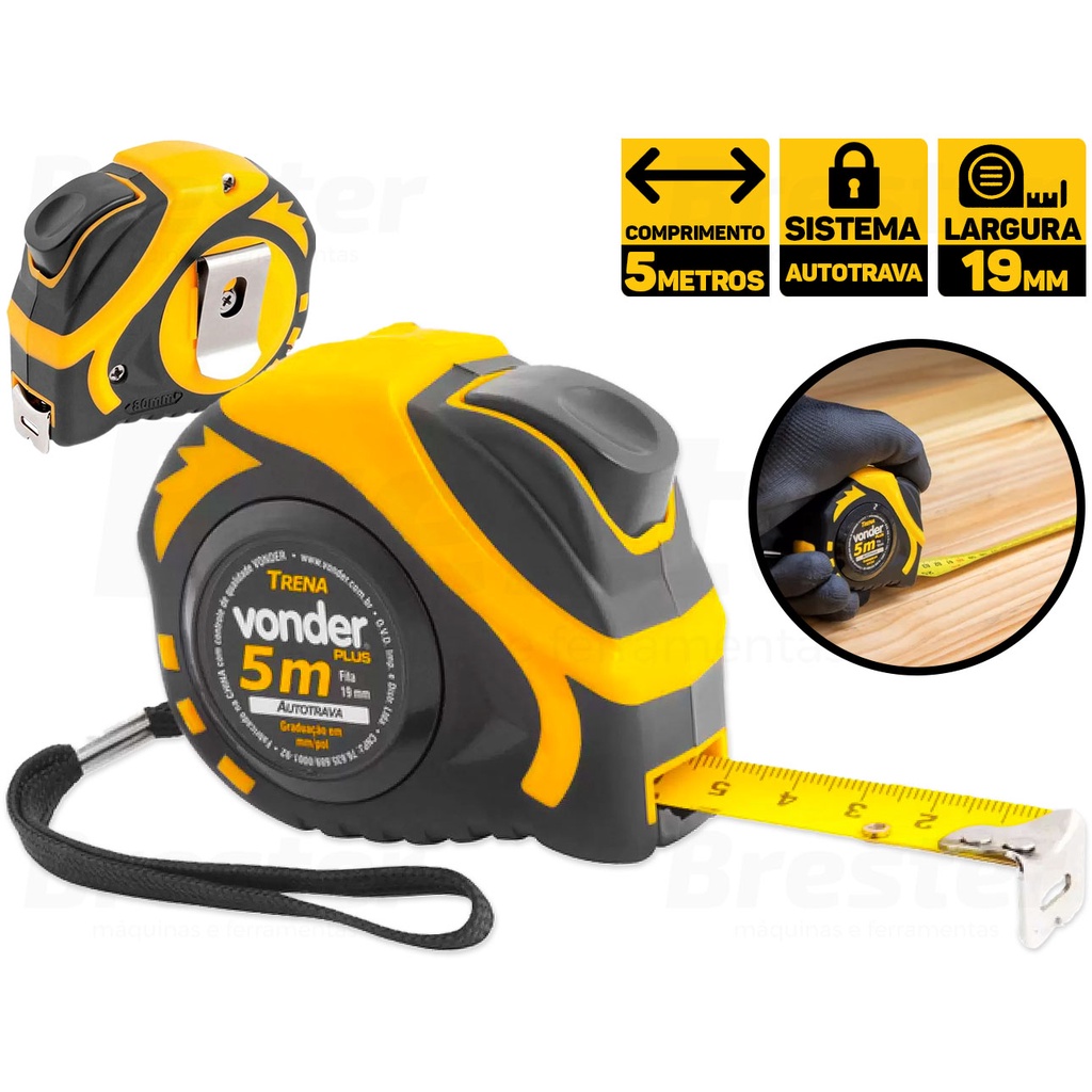 Trena Manual Emborrachada Autotrava Vonder 5 Metros 5mx19mm | Shopee Brasil