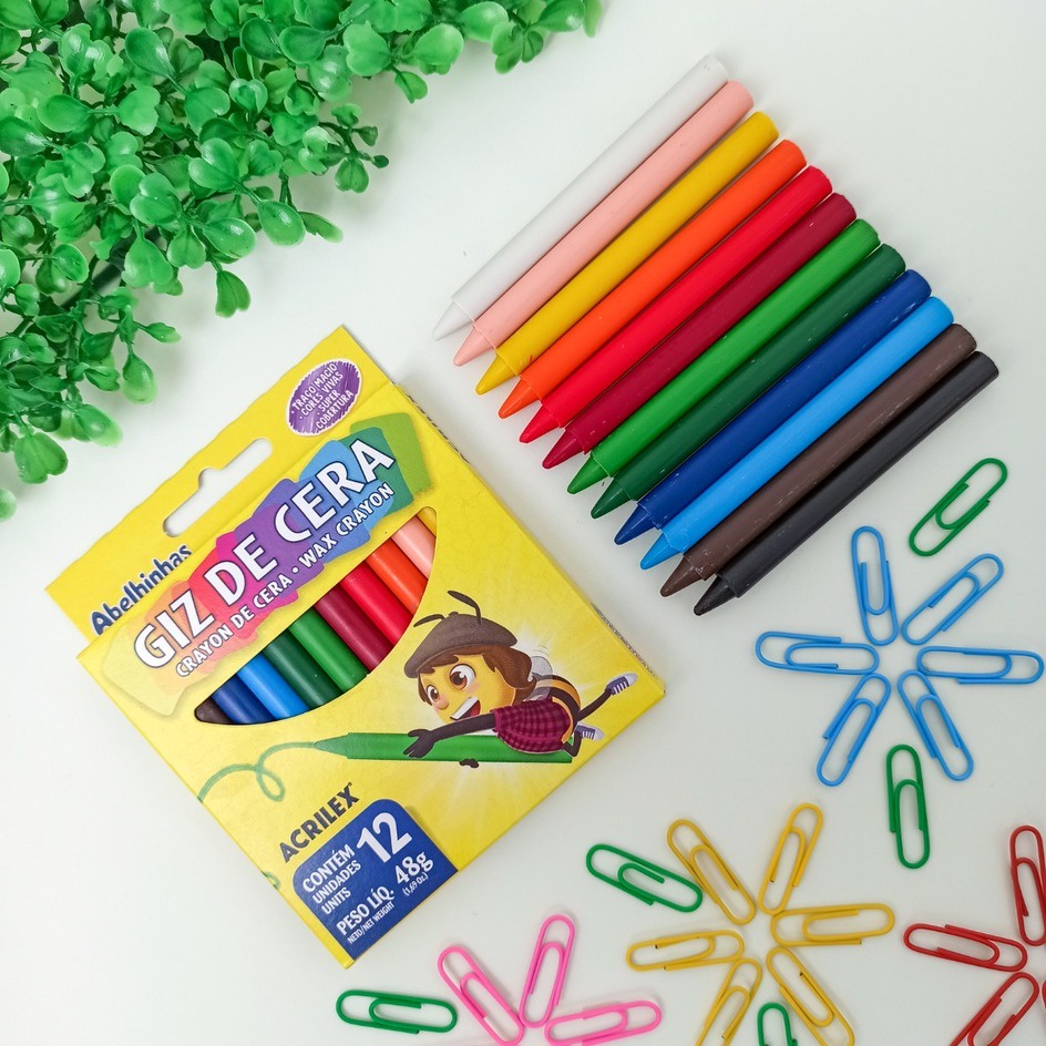 Giz de Cera Embalagem (6, 12 e 15 cores) - Acrilex | Material Escolar | Shopee Brasil