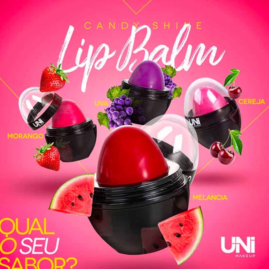 Lip Balm Candy Shine - 4 Cores e Sabores - UNI Make Up | Shopee Brasil