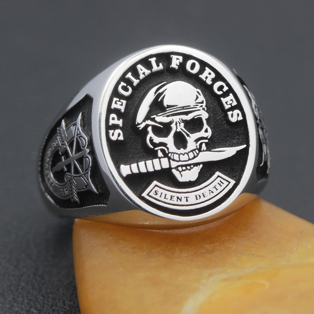 Army Special Forces Green Berets Skull Ring 925 Silver Ring | Shopee Brasil