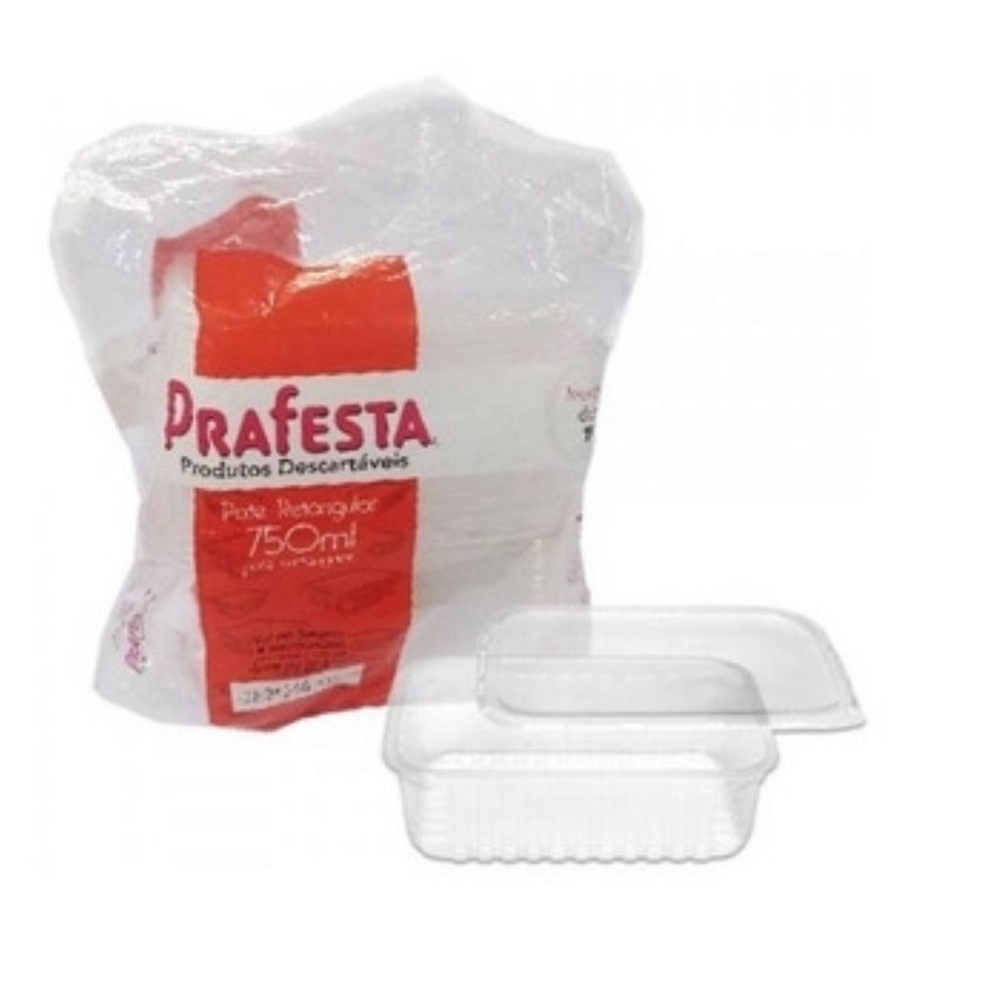 Embalagem 750ml retangular Plástico Para Microondas E Freezer, Marmita Fit 24 unidades Prafesta ...