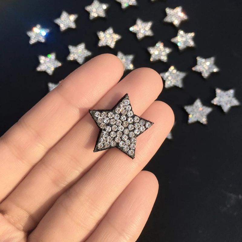 kit 10 Aplique de Roupa Patch Bordado Estrela Strass Prata p/ Colar ou ...