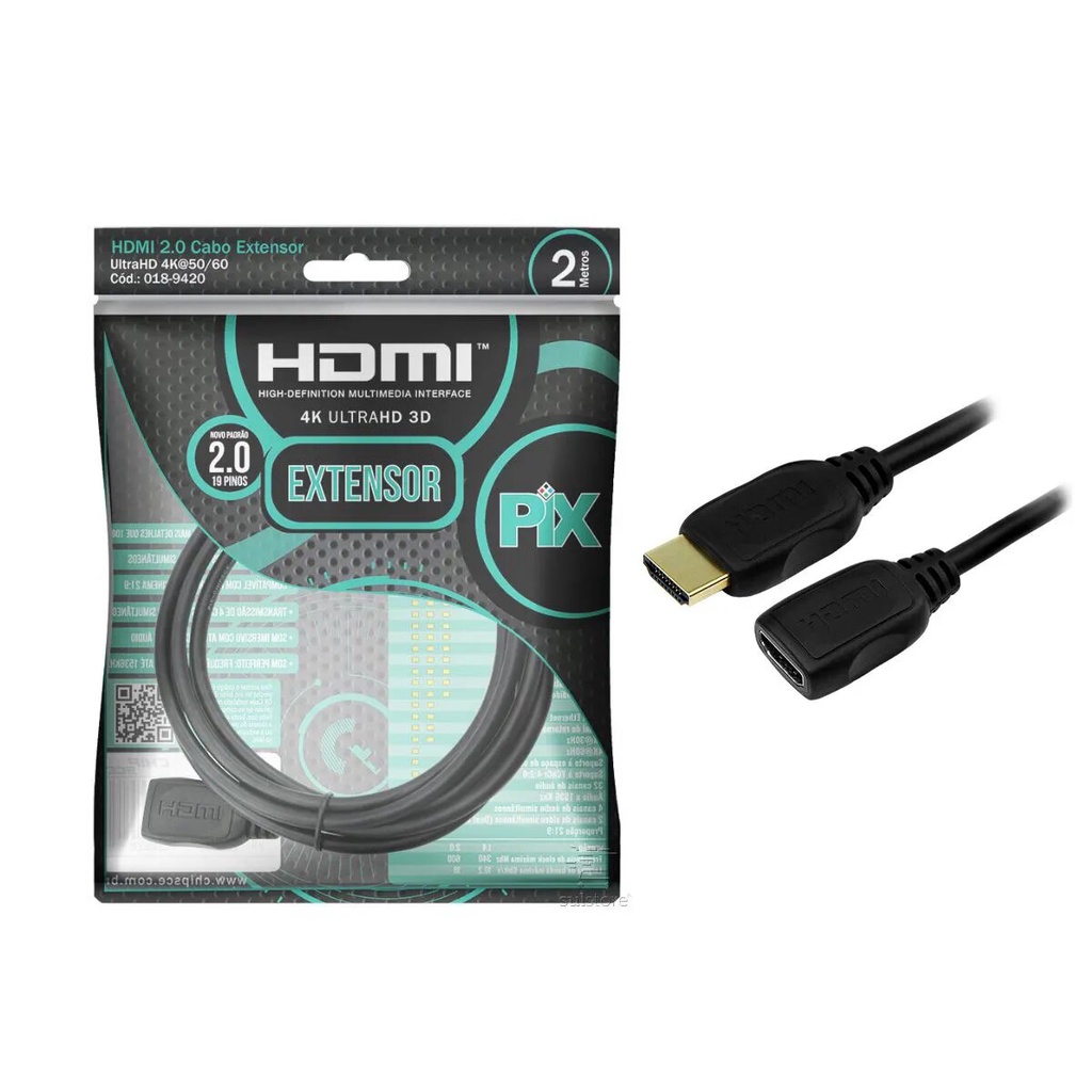 Cabo Extensor HDMI Macho X HDMI Fêmea 4K HDR 2 Metros 018-9420 Preto ... Cabo Extensor HDMI Macho X HDMI Fêmea 4K HDR 2 Metros 018-9420 Preto ...