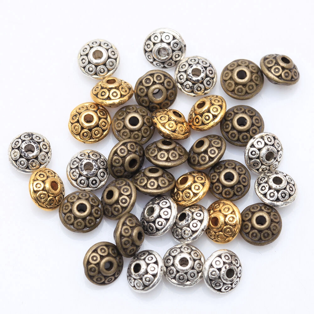 100Pcs Tibetan Silver Metal Oval UFO Beads Spacer Beads for Jewelry Making DIY Charm Bracelet 6 ...