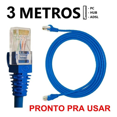 Cabo De Rede Blindado 3m Ethernet Rj45 Azul 3 Metros | Shopee Brasil