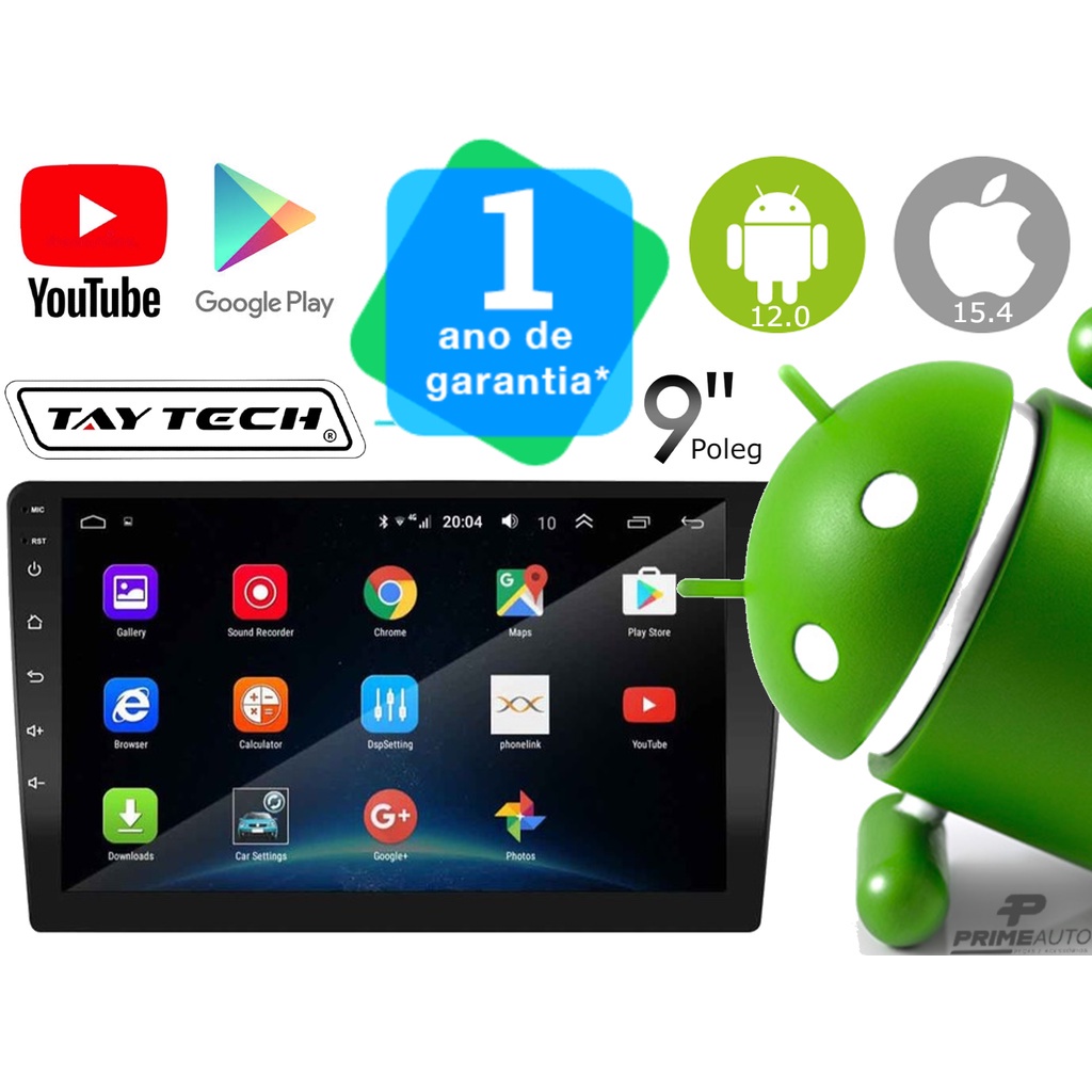 Central Multimídia 9 Polegadas Sistema Android Wi-Fi GPS Espelhamento IOS Android TayTech T100 ...
