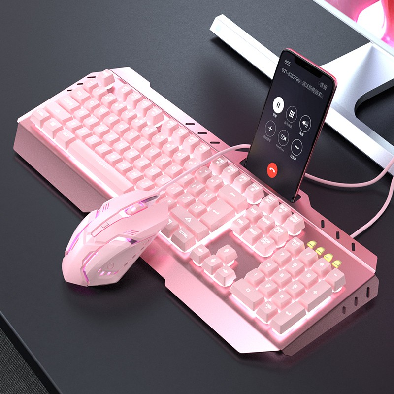 Teclado E Conjunto De Rato Para Jogos Rosa Mecânico Sinta-Se Menina ...