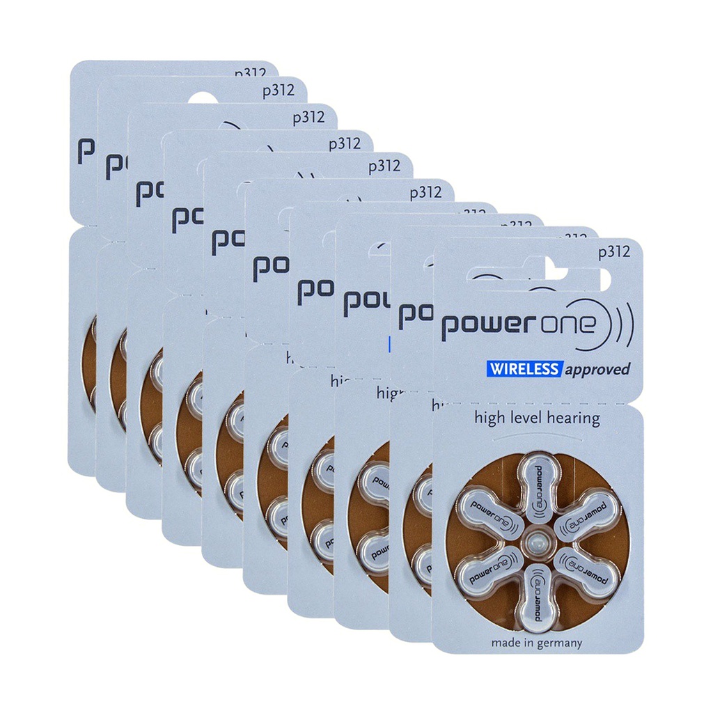 60 Pilhas Baterias Aparelho Auditivo Power One P 312 PR41 - PowerOne ...