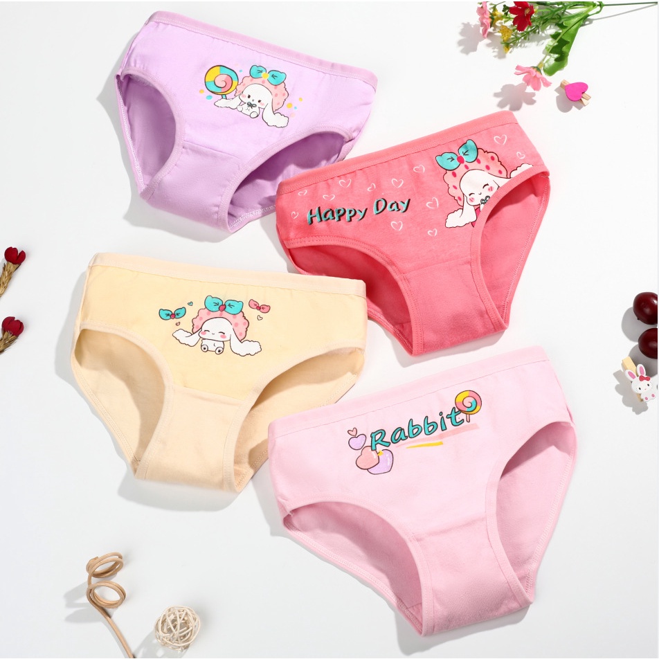 4PCS Roupa Íntima Infantil 2-12 Idades Calcinha Feminina Algodão Macio ...