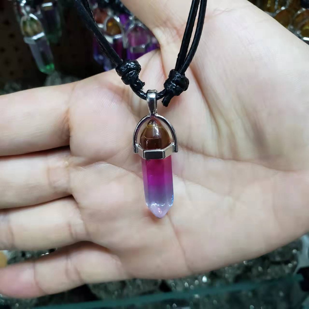 Colar pingente coluna hexagonal, pedra natural, opala cristal, colar ...