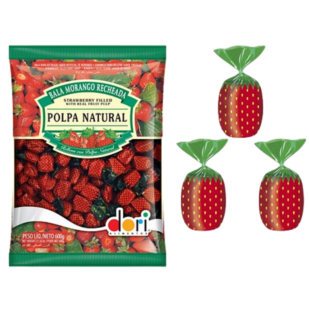 Bala Morango Recheada Polpa Natural 600g - Dori | Shopee Brasil