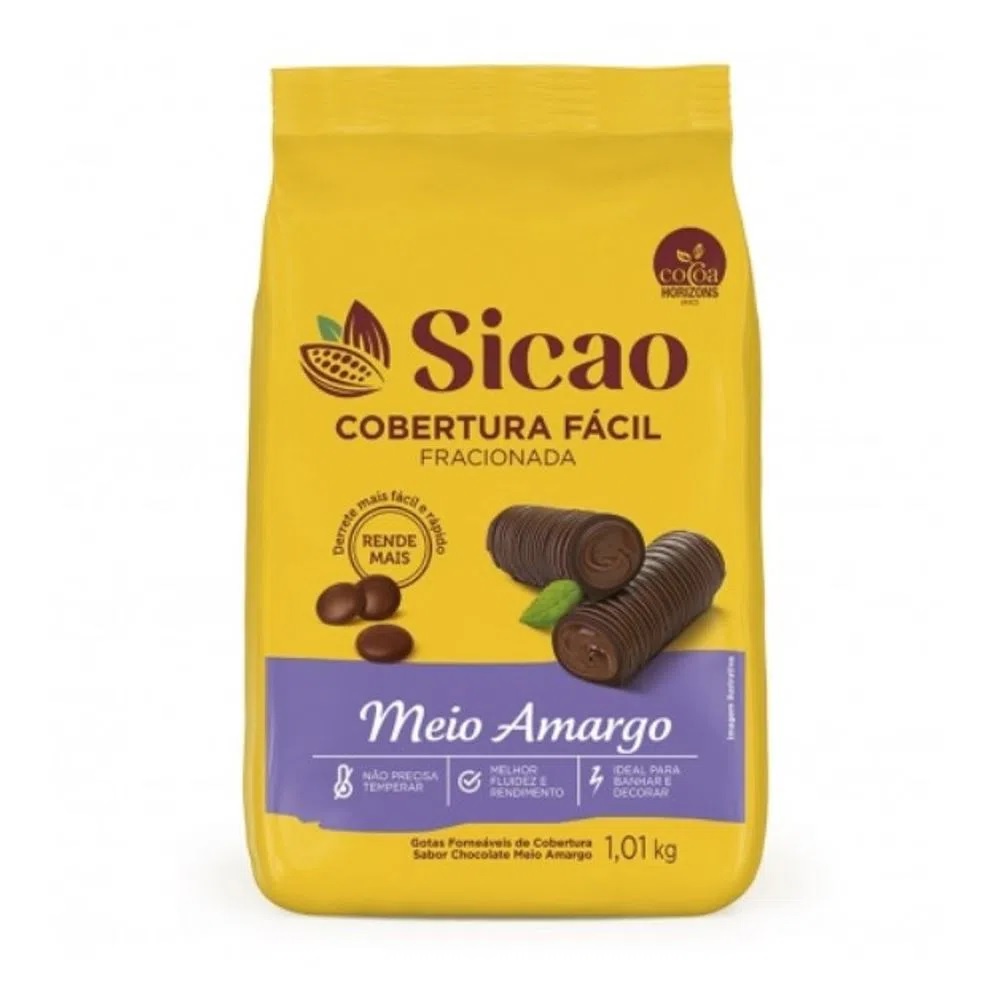 Cobertura Fácil Fracionada Gotas Meio Amargo 1,01kg - Sicao | Shopee Brasil