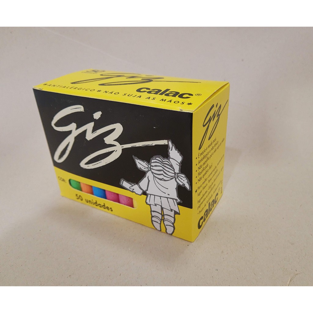 Giz escolar plastificado, caixa com 50 bastões - Calac | Shopee Brasil